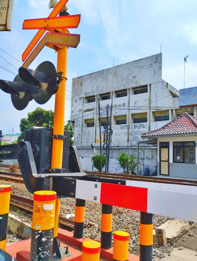 Railroad Crossing Gate with Red Light Stock Photo - Image of crossing ...