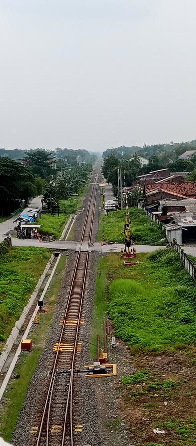 Railroad Crossing from the Overpass Stock Image - Image of railroad ...