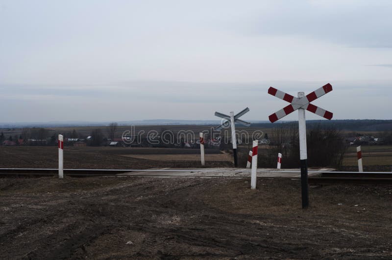 Railroad Crossing in Poland during Winter Stock Image - Image of ...