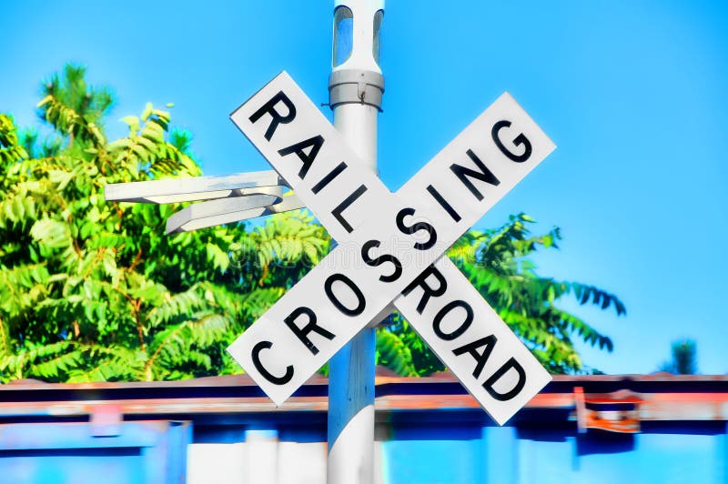 Railroad crossing sign stock photo. Image of rail, caboose - 16458210