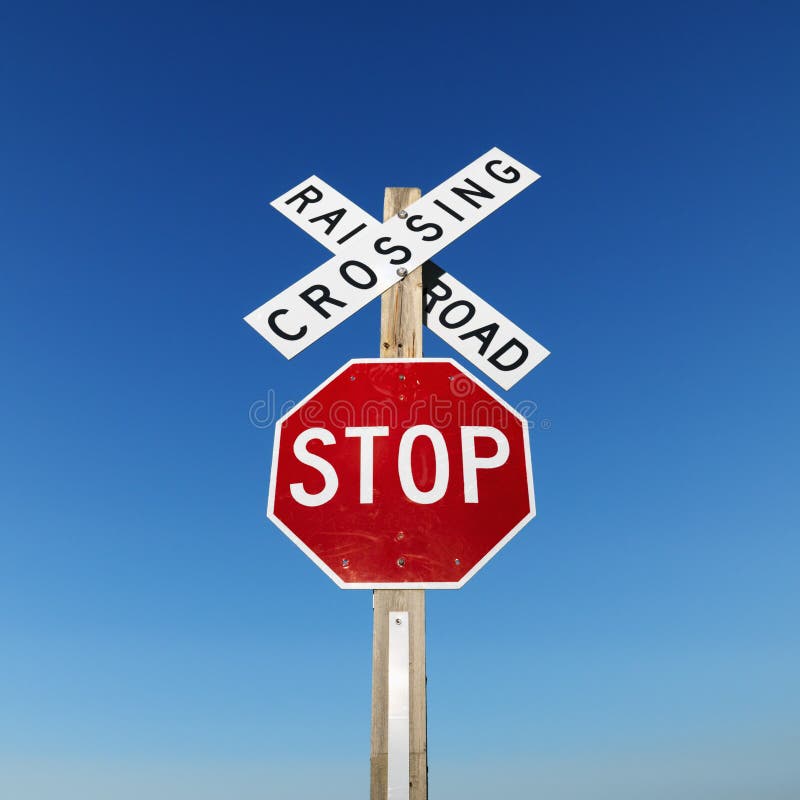 Railroad Crossing and Stop Signs. Stock Image - Image of colour, north ...