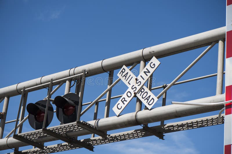 Railroad Crossing Warning Lights Stock Photo - Image of closeup, depot ...