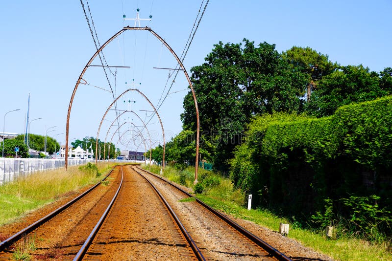 Railroad with Electric Arch for Train Track Stock Image - Image of ...