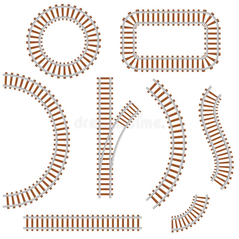 Railroad Element Set. Vector Stock Vector - Illustration of locomotive ...