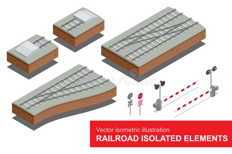 Railroad Isolated Elements for Rail Freight Transportation. Vector Flat ...