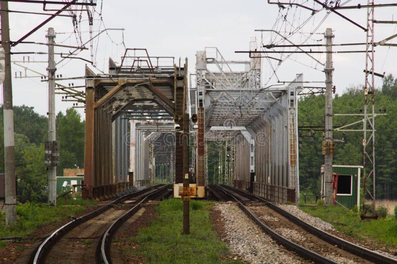 Railroad Metal Bridge Two Ways Parallel Tracks Stock Photo - Image of ...