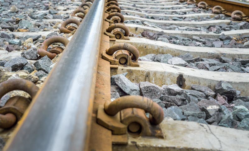 Railroad Metal with Concrete with Track Bed Stock Photo - Image of ...