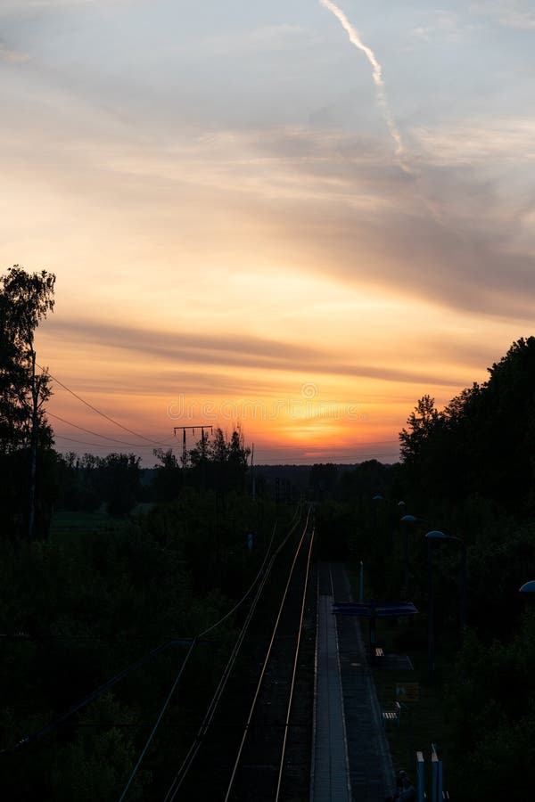 Railroad - Railway at Sunset with Sun Stock Photo - Image of journey ...