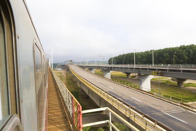 Railroad and Road Bridges on Borcea Bridge Stock Image - Image of ...