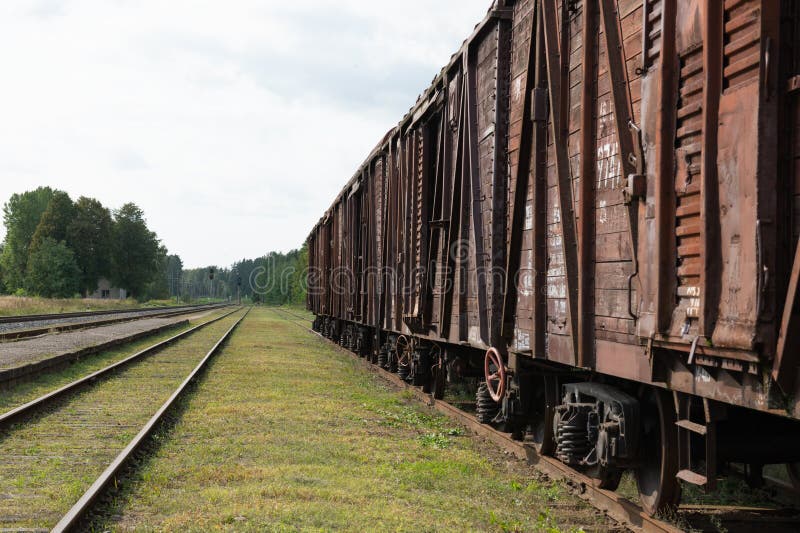 Railroad Scene with Cargo Train . Stock Image - Image of wagon ...