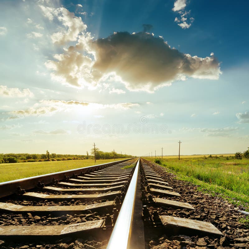 Railroad and Sunset in Clouds Stock Image - Image of line, nature: 85862669