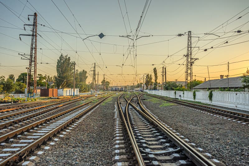 Railroad Lines Diverging in Different Directions at the Station in the ...