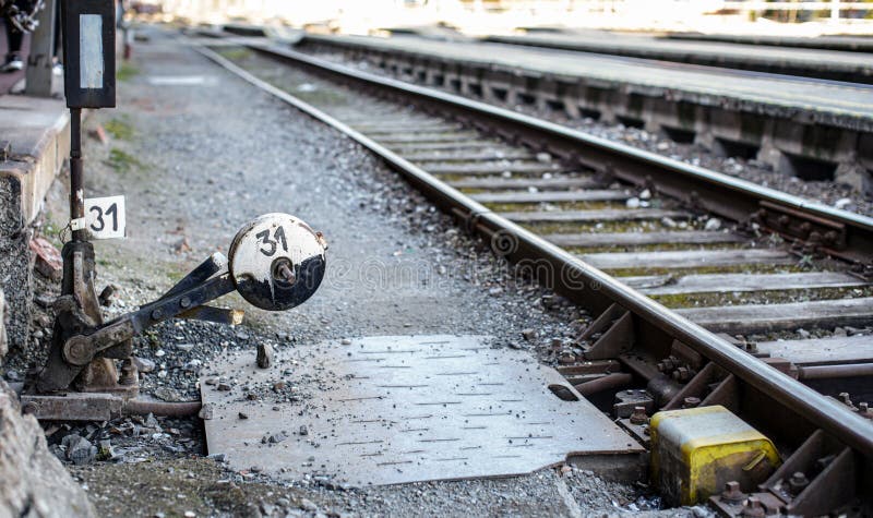 Railroad Switch Mechanism Near Train Tracks Stock Image - Image of ...