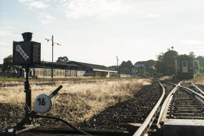 Railroad Switch with Train in the Morning Stock Image - Image of shunt ...