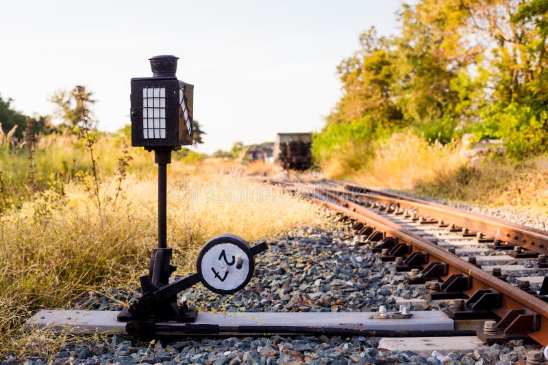 Railroad Switch with Train in the Morning Sun. the Conception of Stock ...