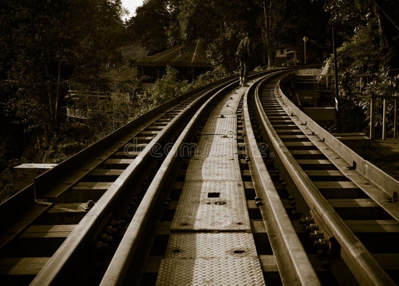Railroad Track Curve Around a Bend in Thailand Stock Image - Image of ...