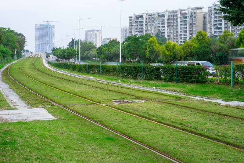 Railroad track with grass stock image. Image of outdoor - 65638925