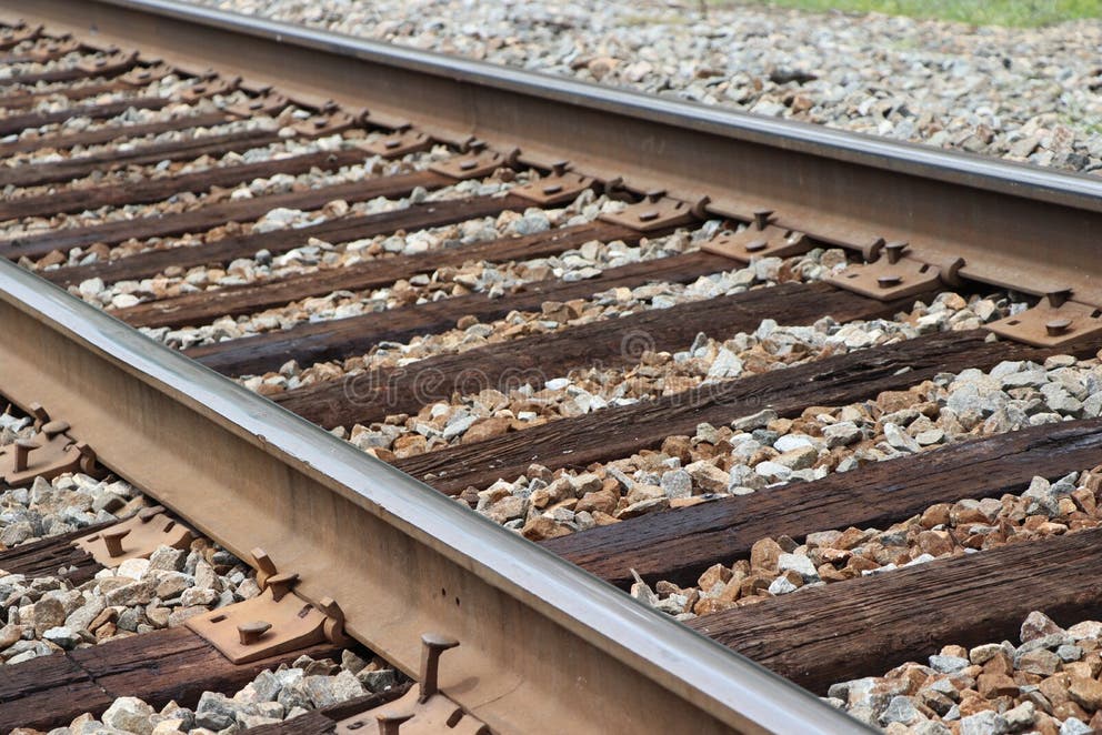 Railroad track side view stock image. Image of silver - 250289929