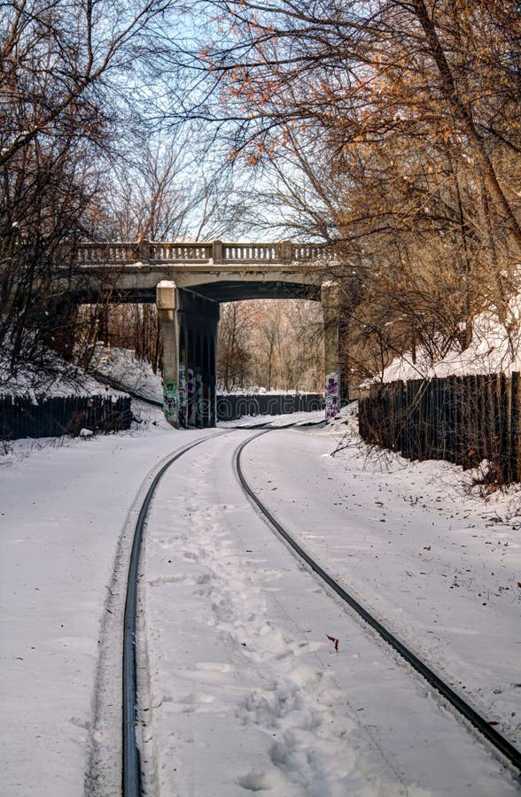Railroad Track in the Winter Stock Photo - Image of scene, natural ...