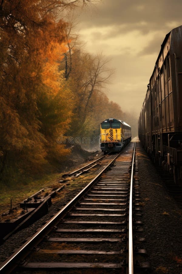 Railroad Tracks with a Cargo Train Passing by Stock Illustration ...