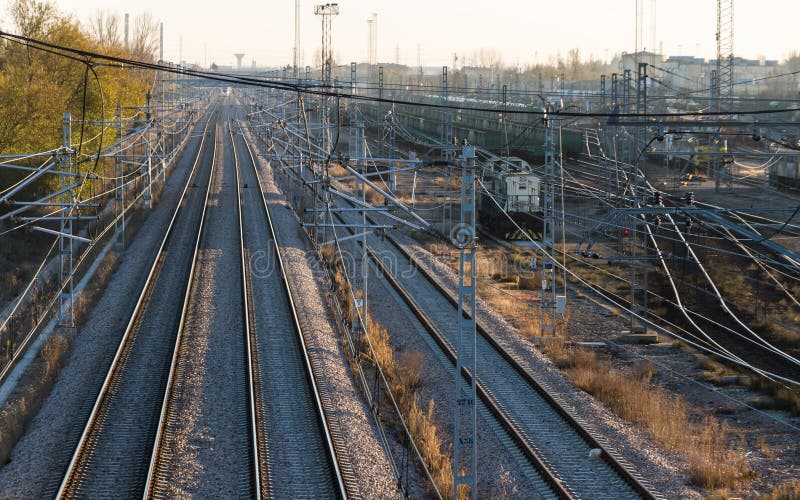 Railroad Tracks And Catenary Stock Image - Image of cross, color: 15327275