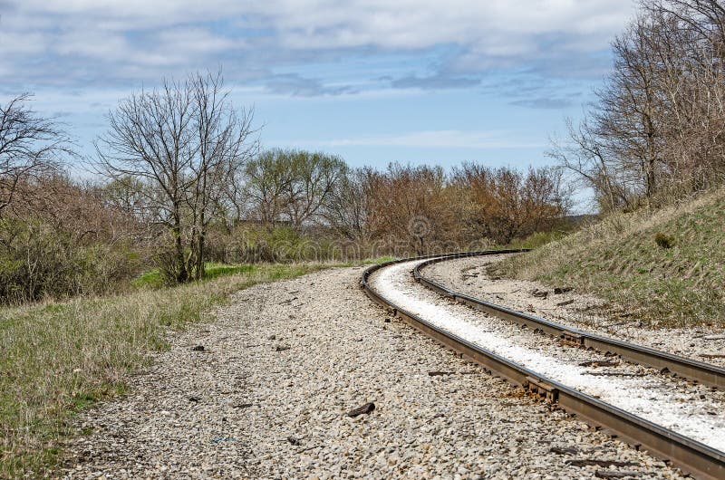 Railroad Tracks with a Curve Stock Photo - Image of trees, outdoors ...
