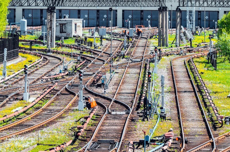 Railroad Tracks in the Depot Subway Rails Sleepers Stock Image - Image ...