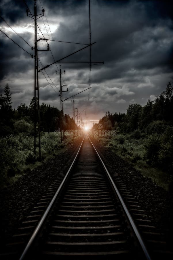 Railroad Tracks and a Dramatic Sky Stock Photo - Image of steel, tracks ...