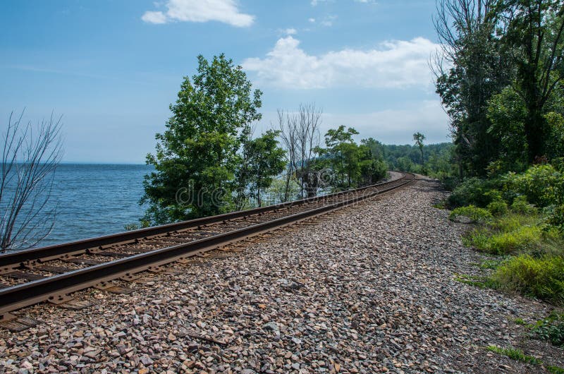 Railroad Tracks on the Edge of Lake Champlain Stock Image - Image of ...