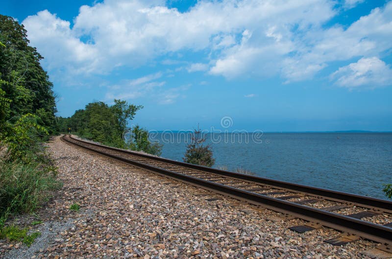 Railroad Tracks on the Edge of Lake Champlain Stock Image - Image of ...
