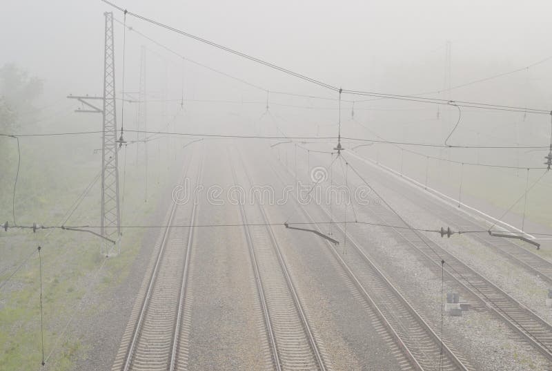 Railroad Tracks in the Fog. Stock Image - Image of fuzzy, visibility ...