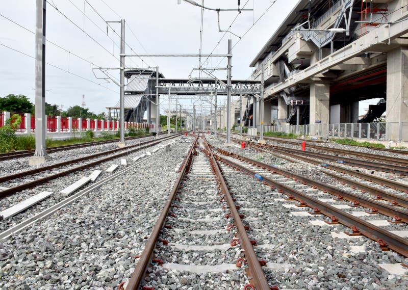 The Railroad Tracks Let the Train Run through with Nature Background ...