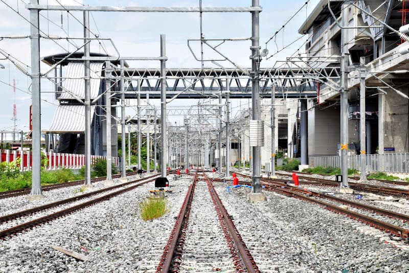 The Railroad Tracks Let the Train Run through with Nature Background ...