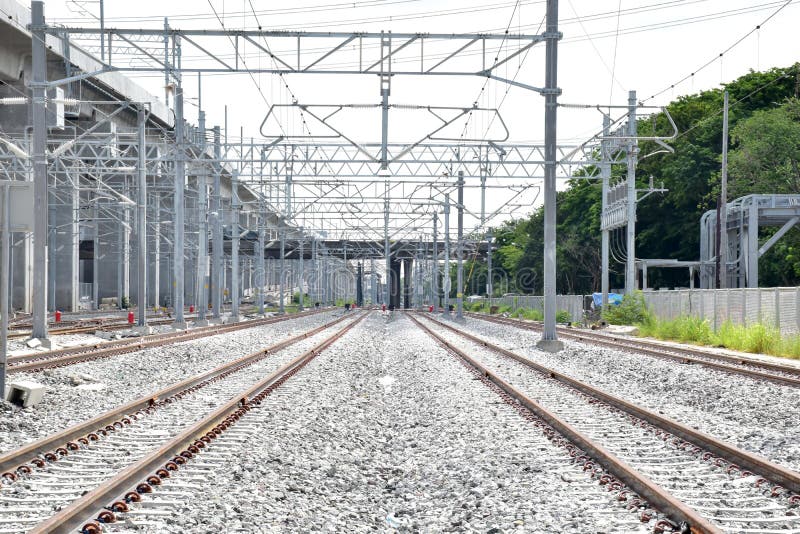 The Railroad Tracks Let the Train Run through with Nature Background ...