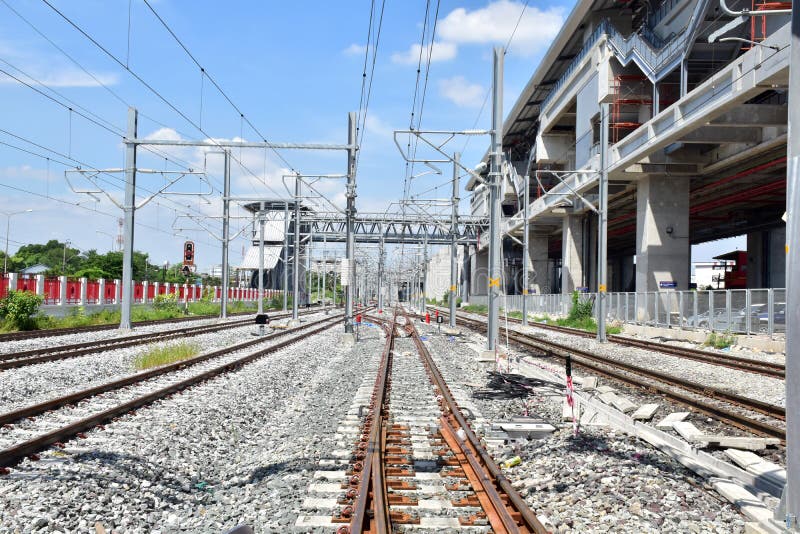 The Railroad Tracks Let the Train Run through with Nature Background ...