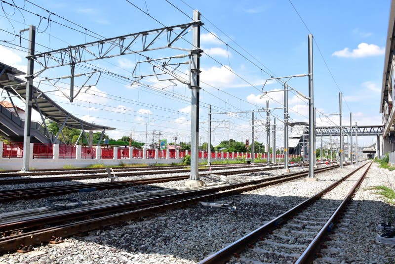 The Railroad Tracks Let the Train Run through with Nature Background ...