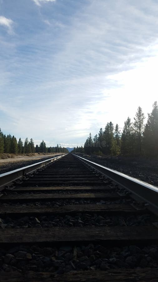 Railroad Tracks at a Low Angle Stock Photo - Image of railroad, blue ...