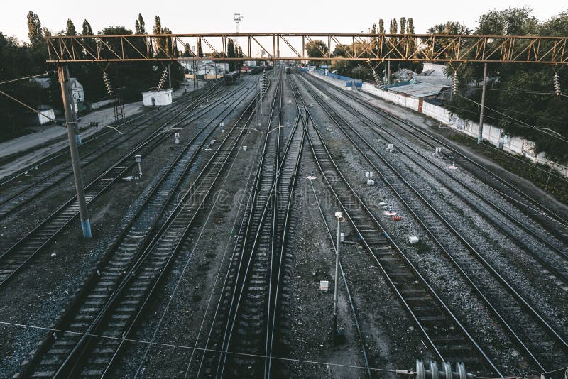 Railroad Tracks Near Train Station Stock Image - Image of direction ...
