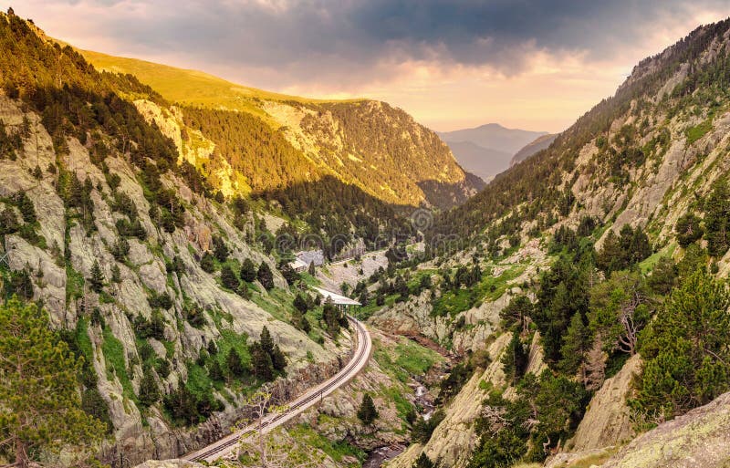 Railroad Tracks in Nuria Valley Stock Photo - Image of blue, industry ...