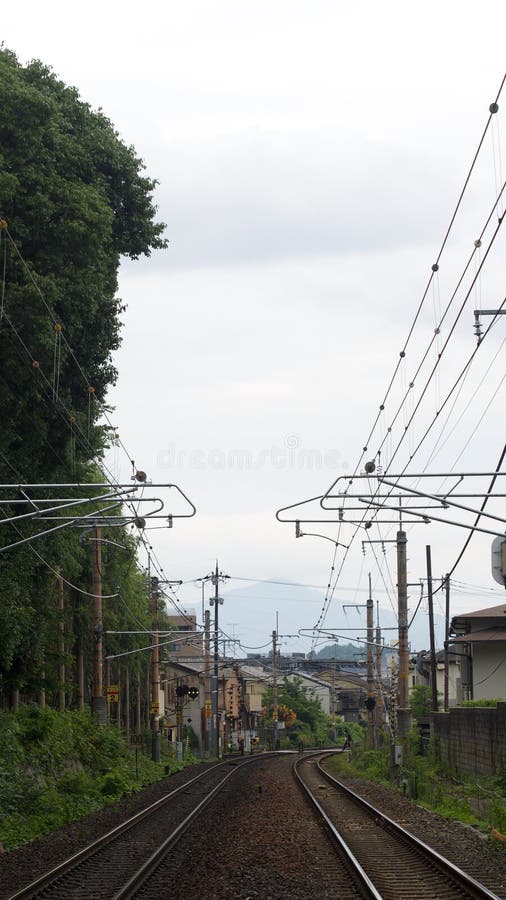 Railroad Tracks with Overhead Power Lines Stock Image - Image of ...