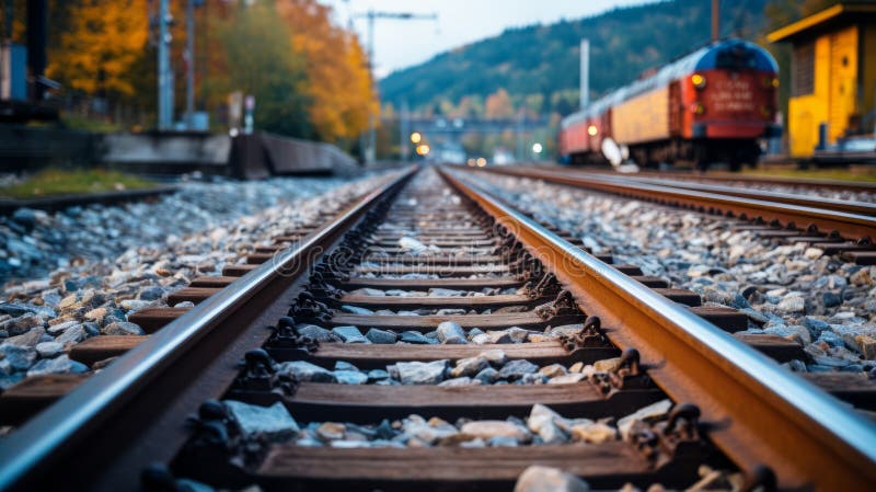 Railroad Tracks with a Red Train on Them Stock Illustration ...