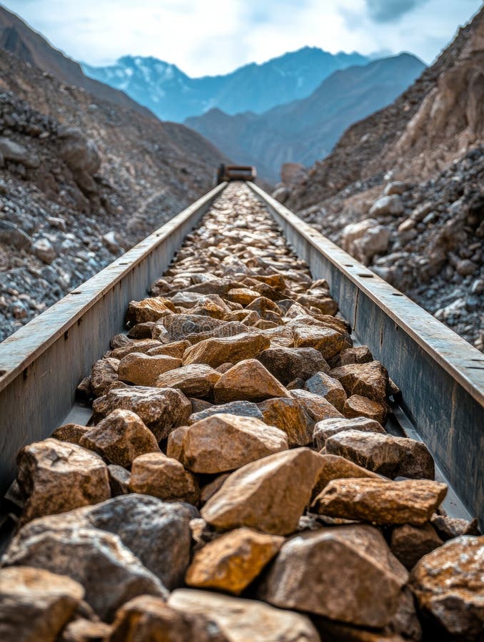 Railroad Tracks with Rocks and Mountain Backdrop Stock Photo - Image of ...