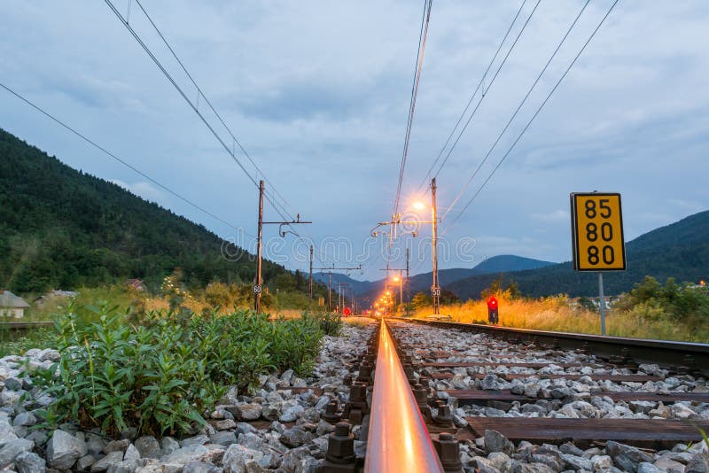 Railroad Tracks Running Towards a Junction Stock Image - Image of train ...