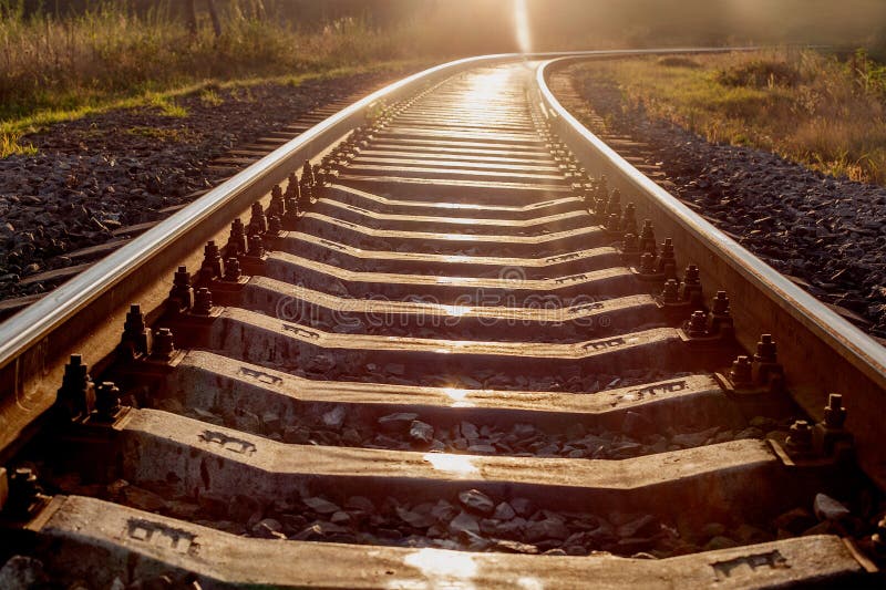 Railroad Tracks in the Setting Sun Stock Image - Image of nature ...