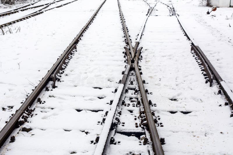 Railroad Tracks in the Snow Stock Image - Image of freezing, metal ...