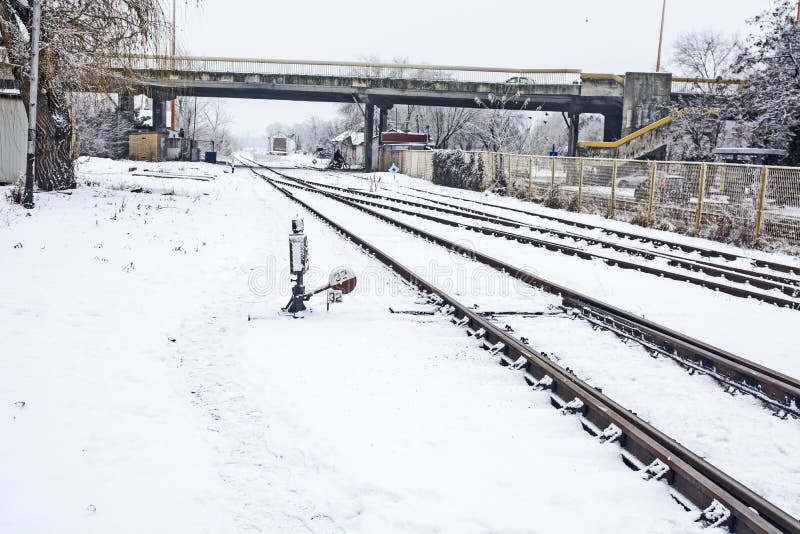 Railroad Tracks in the Snow Stock Image - Image of direction, freezing ...