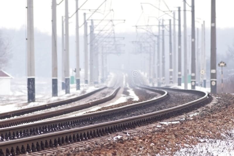 Railroad Tracks in the Snow Stock Image - Image of cold, brown: 70116901