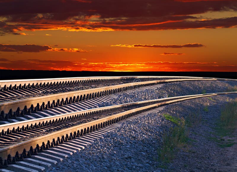 Railroad Tracks and the Sunset Stock Image - Image of track, flight ...
