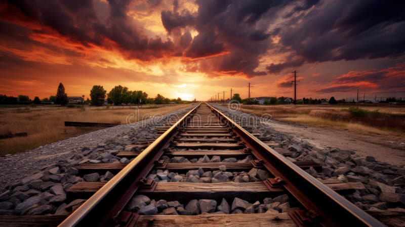 Railroad Tracks during Sunset Stock Illustration - Illustration of ...