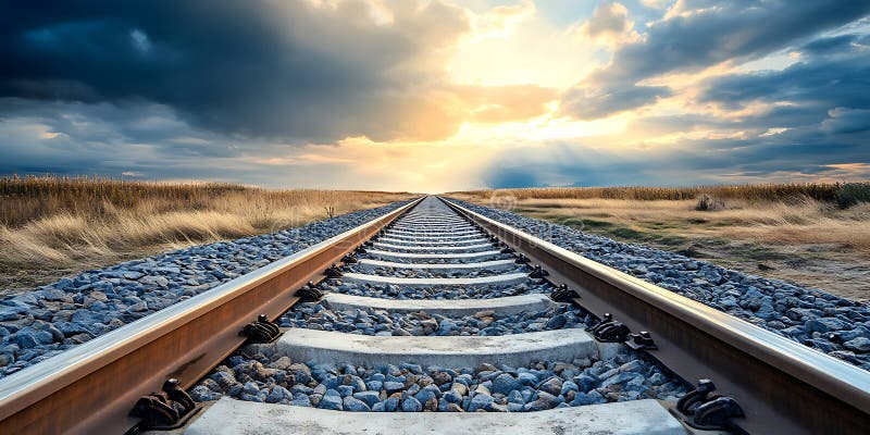Railroad Tracks Sunset Landscape Photography Stock Illustration ...